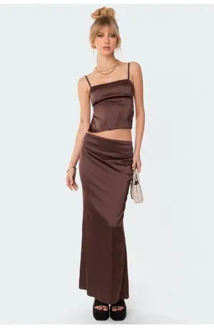 EDIKTED Satin Maxi Skirt