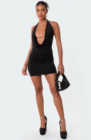 EDIKTED Sadie Plunge Neck Mini Dress