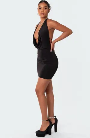 EDIKTED Sadie Plunge Neck Mini Dress