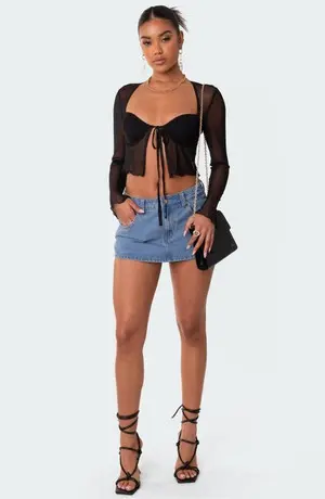 EDIKTED Mesh Long Sleeve Bra Top