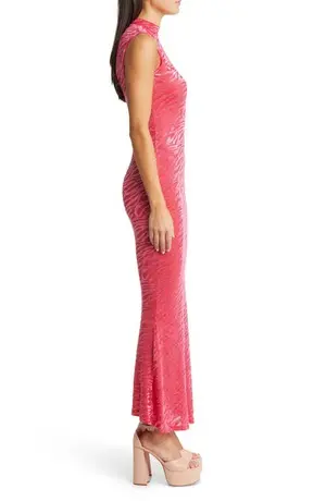 AMY LYNN High Neck Sleeveless Velvet Maxi Dress