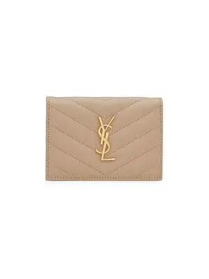 Saint Laurent Cassandre Matelass Business Card Case Dark Beige