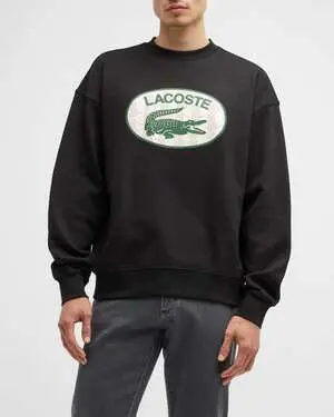 Lacoste Men's Crocodile Logo Crewneck Sweatshirt - Black