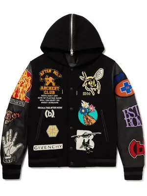 Givenchy Stroy Appliquéd Wool-blend And Leather Hooded Varsity Jacket