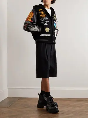 Givenchy Stroy Appliquéd Wool-blend And Leather Hooded Varsity Jacket