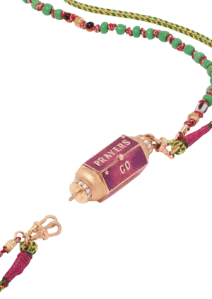 MARIE LICHTENBERG Prayers Box Locket 18-karat Rose And Yellow Bead, Enamel And Diamond Necklace