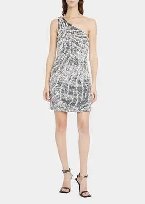 Givenchy One-Shoulder Sequin Mini Dress Shinny Gun Metal