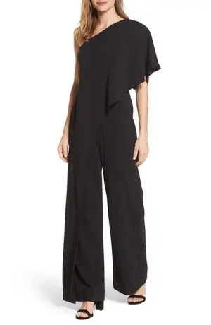 Adrianna Papell Adrianna Papell One-Shoulder Palazzo Jumpsuit Black