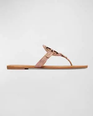 Tory Burch Miller Leather Logo Thong Sandals Coral