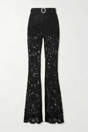 Alessandra Rich Lace Crystal-embellished Flared Pants - Black
