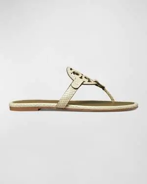 Tory Burch Miller Leather Logo Thong Sandals Cream
