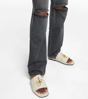 JW Anderson Anchor Leather Slides - Beige