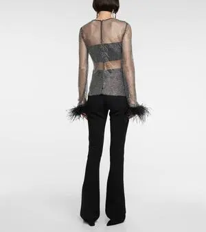 Giuseppe Di Morabito Embellished Feather-trimmed Net Top