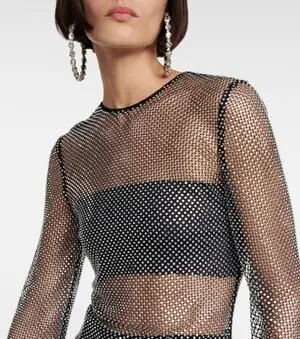 Giuseppe Di Morabito Embellished Feather-trimmed Net Top