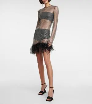 Giuseppe Di Morabito Feather-trimmed Embellished Minidress