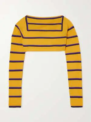 Emilio Pucci Cropped Striped Wool Sweater With Silk Trim