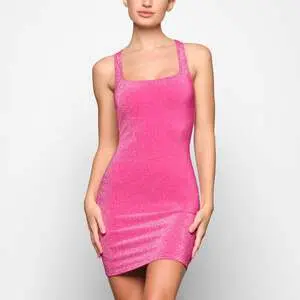 SKIMS Glitter Swim Metallic Dress Magenta