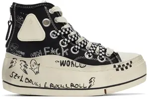 R13 R13 Black & White Double Grommet Kurt Sneakers Black & Checkerboard