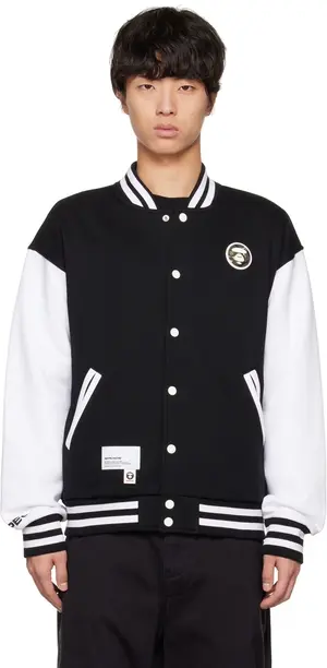 A BATHING APE AAPE By A Bathing Ape Black Paneled Bomber Jacket - Bkx