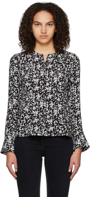GANNI GANNI Floral LENZING™ ECOVERO™ Viscose-Blend Blouse - 099 Black