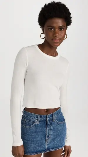 SLVRLAKE Long Sleeve Crewneck Crop Baby Tee - Natural White