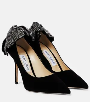 JIMMY CHOO Love 100 Embellished Suede Pumps - Black