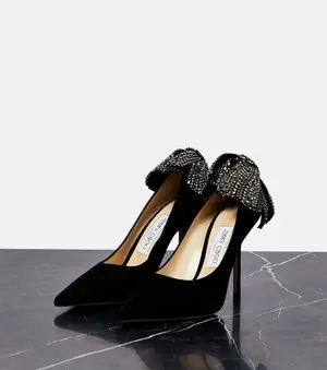 JIMMY CHOO Love 100 Embellished Suede Pumps - Black