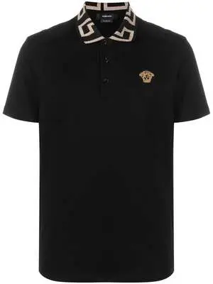 Versace Embroidered Short-sleeved Polo Shirt - Black