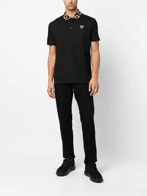 Versace Embroidered Short-sleeved Polo Shirt - Black