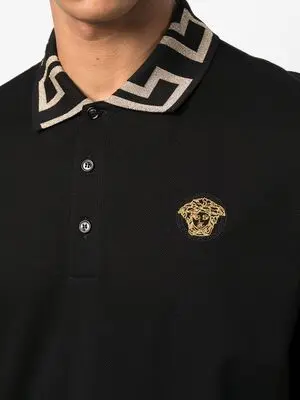 Versace Embroidered Short-sleeved Polo Shirt - Black