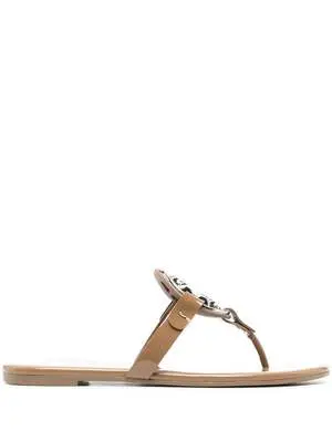 Tory Burch Logo-plaque Open-toe Slides Brown