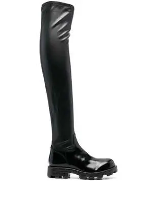 DIESEL® D-hammer High-shine Leather Thigh-high Boots