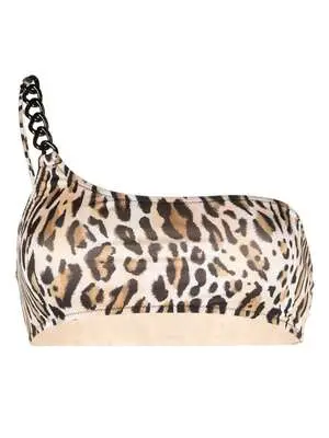 Moschino Leopard-print One-shoulder Bikini Top