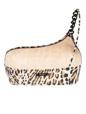 Moschino Leopard-print One-shoulder Bikini Top