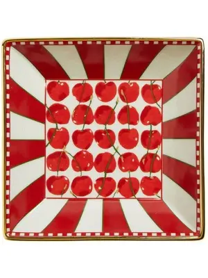 La DoubleJ Cherries Avorio-print Trinket Tray - Red