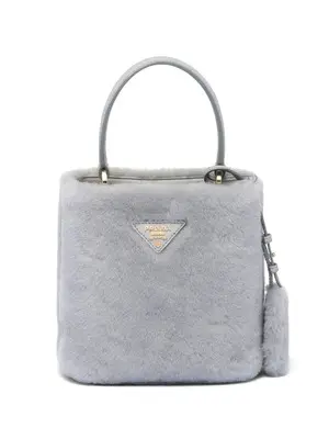 Prada Mini Shearling Panier Tote - Grey