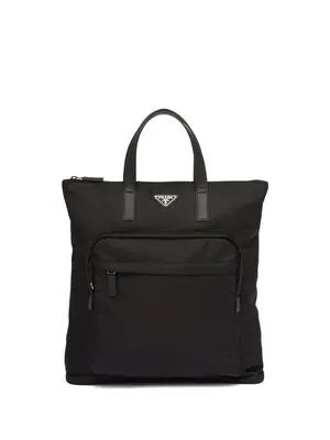 Prada Re-nylon Logo-plaque Tote Bag - Black