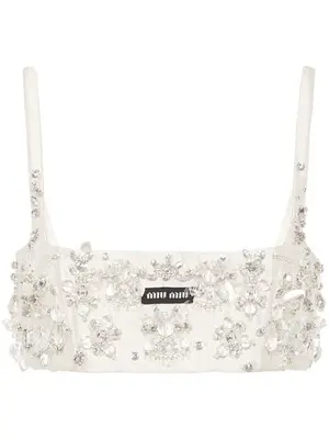 Miu Miu Bead-embellished Cropped Top - White