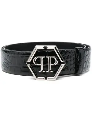 Philipp Plein Hexagon Logo-buckle Leather Belt - Black