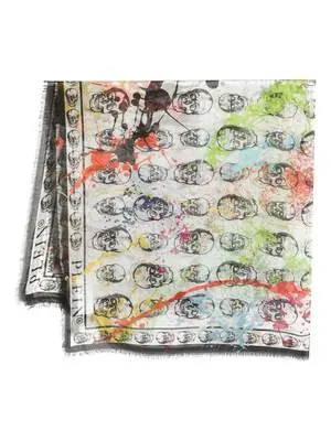Philipp Plein Paint-splattered Skull Scarf - Black