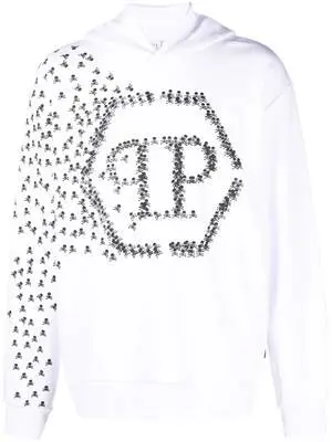 Philipp Plein Skull And Bones Cotton Hoodie - White