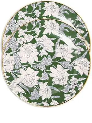La DoubleJ Lilium Avorio-print Dessert Plates - Green