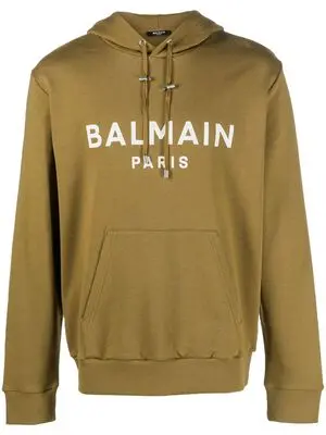 Balmain Logo-print Drawstring Hoodie - Green