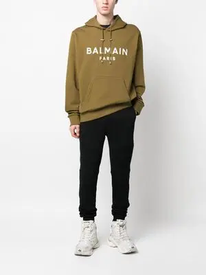 Balmain Logo-print Drawstring Hoodie - Green