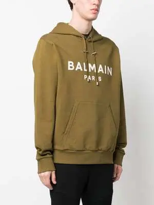 Balmain Logo-print Drawstring Hoodie - Green