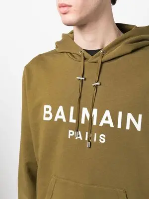 Balmain Logo-print Drawstring Hoodie - Green