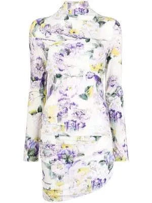 Off-White Floral-print Draped Dress - Green