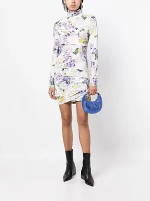 Off-White Floral-print Draped Dress - Green