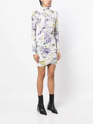 Off-White Floral-print Draped Dress - Green