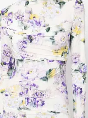 Off-White Floral-print Draped Dress - Green